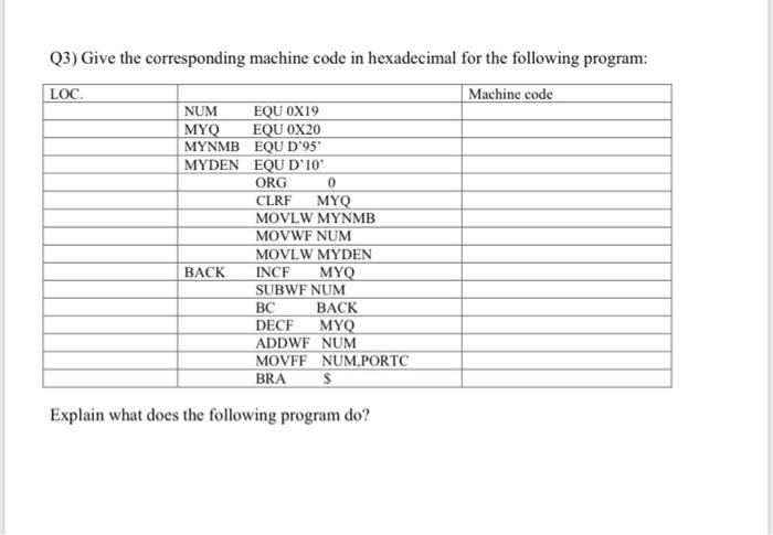 Solved (3) Give the corresponding machine code in | Chegg.com