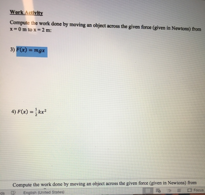 Solved Work Activity Compute The Work Done By Moving An