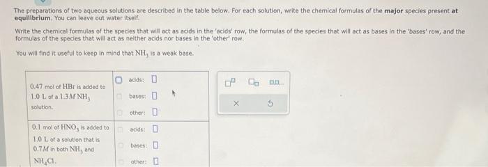 Solved The preparations of two aqueous solutions are | Chegg.com