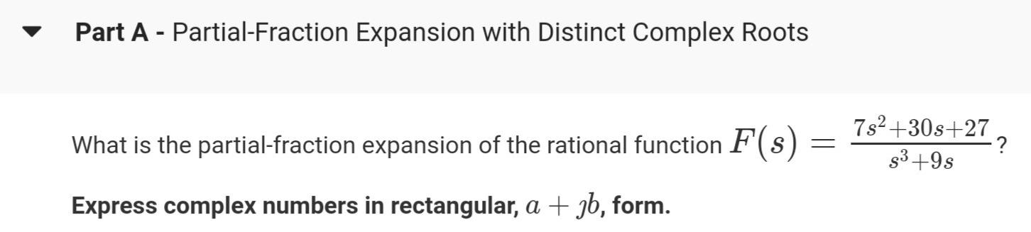 Solved Part A - Partial-Fraction Expansion with Distinct | Chegg.com