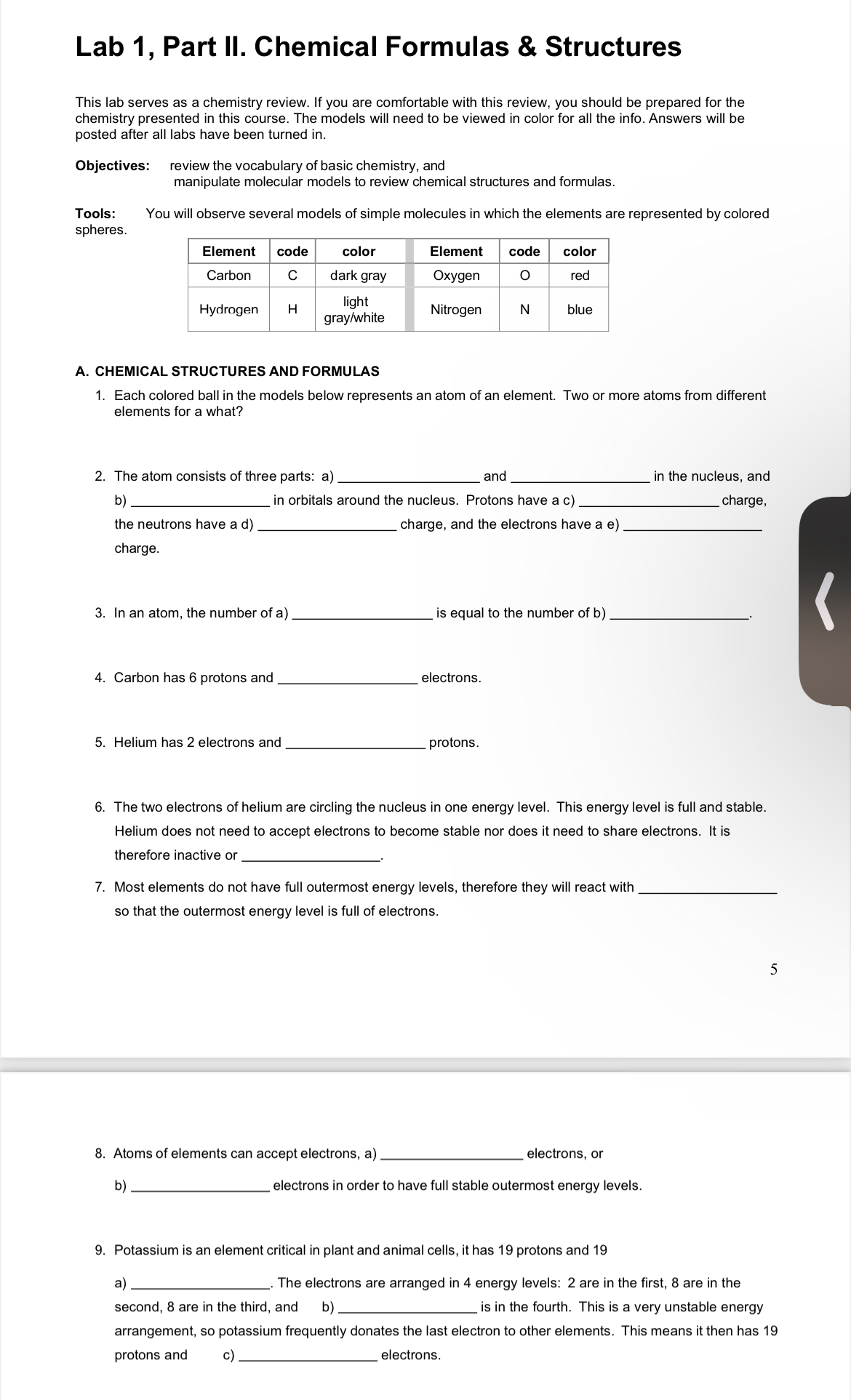 Solved Lab 1, ﻿Part II. ﻿Chemical Formulas & StructuresThis | Chegg.com