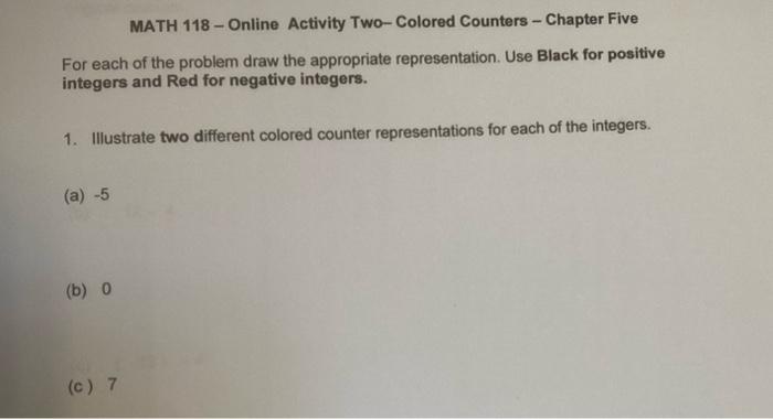 Solved MATH 118 - Online Activity Two-Colored Counters - | Chegg.com