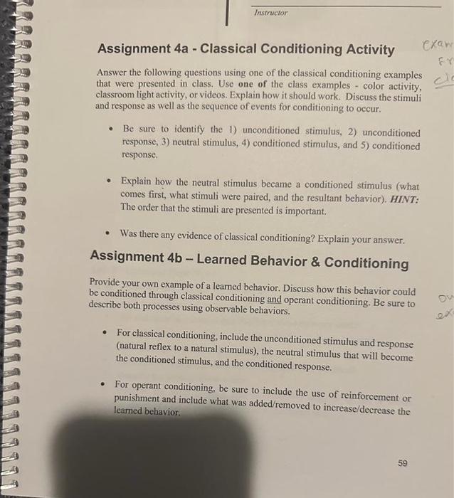 Solved Assignment 4a - Classical Conditioning Activity | Chegg.com