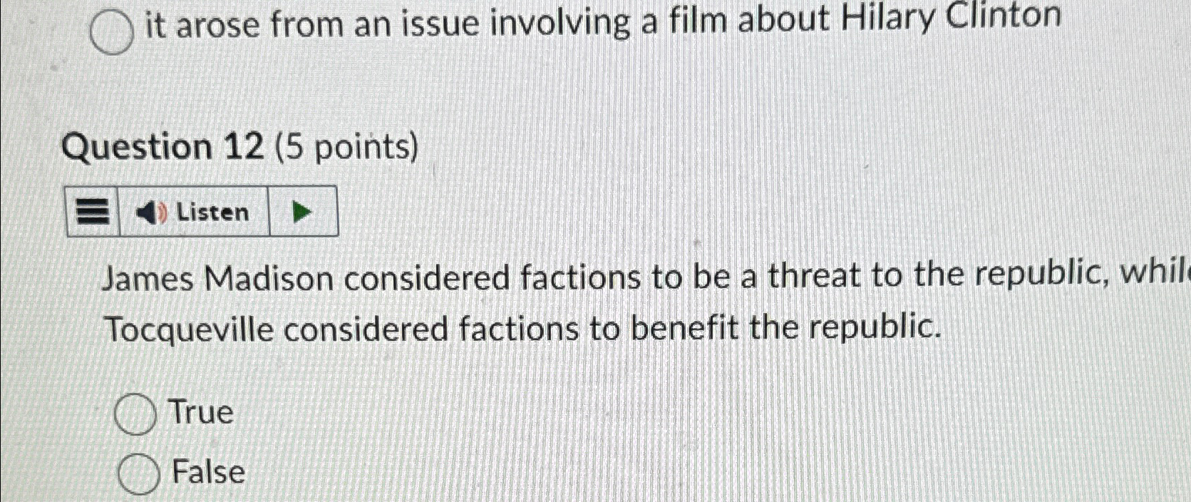 Solved it arose from an issue involving a film about Hilary | Chegg.com