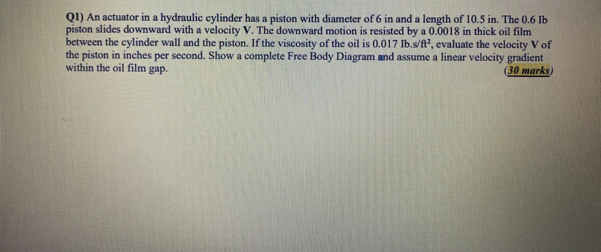 Solved Q1) ﻿An actuator in a hydraulic cylinder has a piston | Chegg.com