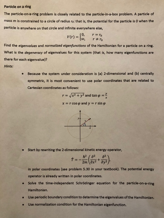 Solved Particle on a ring The particle-on-a-ring problem is | Chegg.com