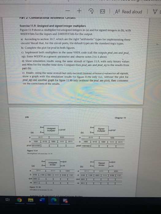+ A' Read aloudy Part 2: combinational Arithmetic | Chegg.com