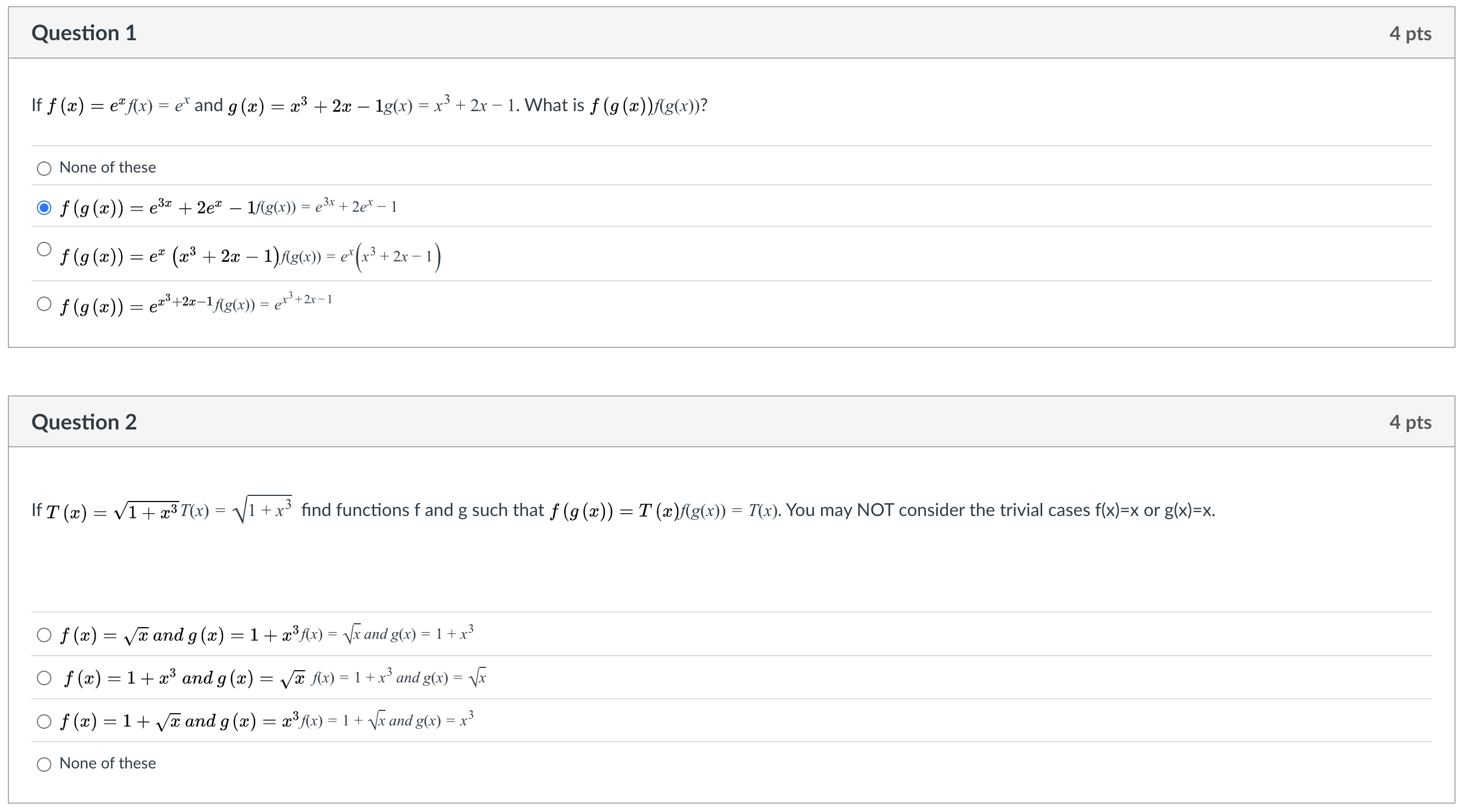 Solved Question 1If f(x)=exf(x)=ex ﻿and | Chegg.com