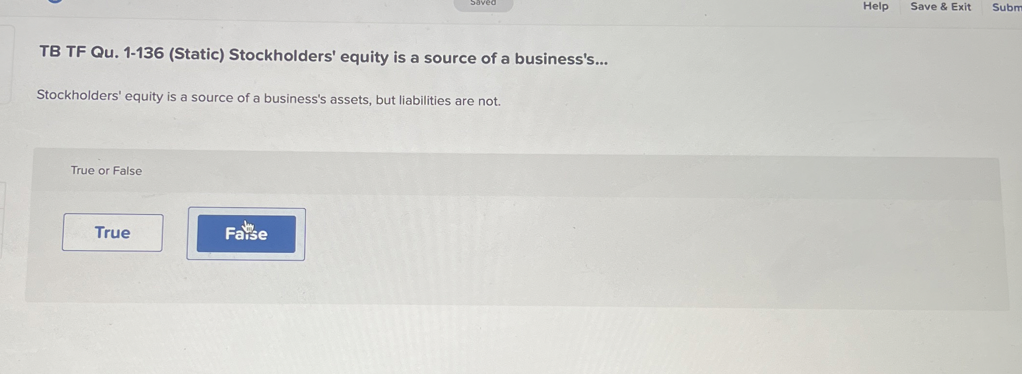Solved Tb Tf Qu 1 136 Static ﻿stockholders Equity Is A