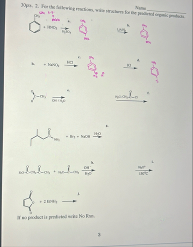 Solved 30pts. 2. ﻿For the following reactions, write | Chegg.com