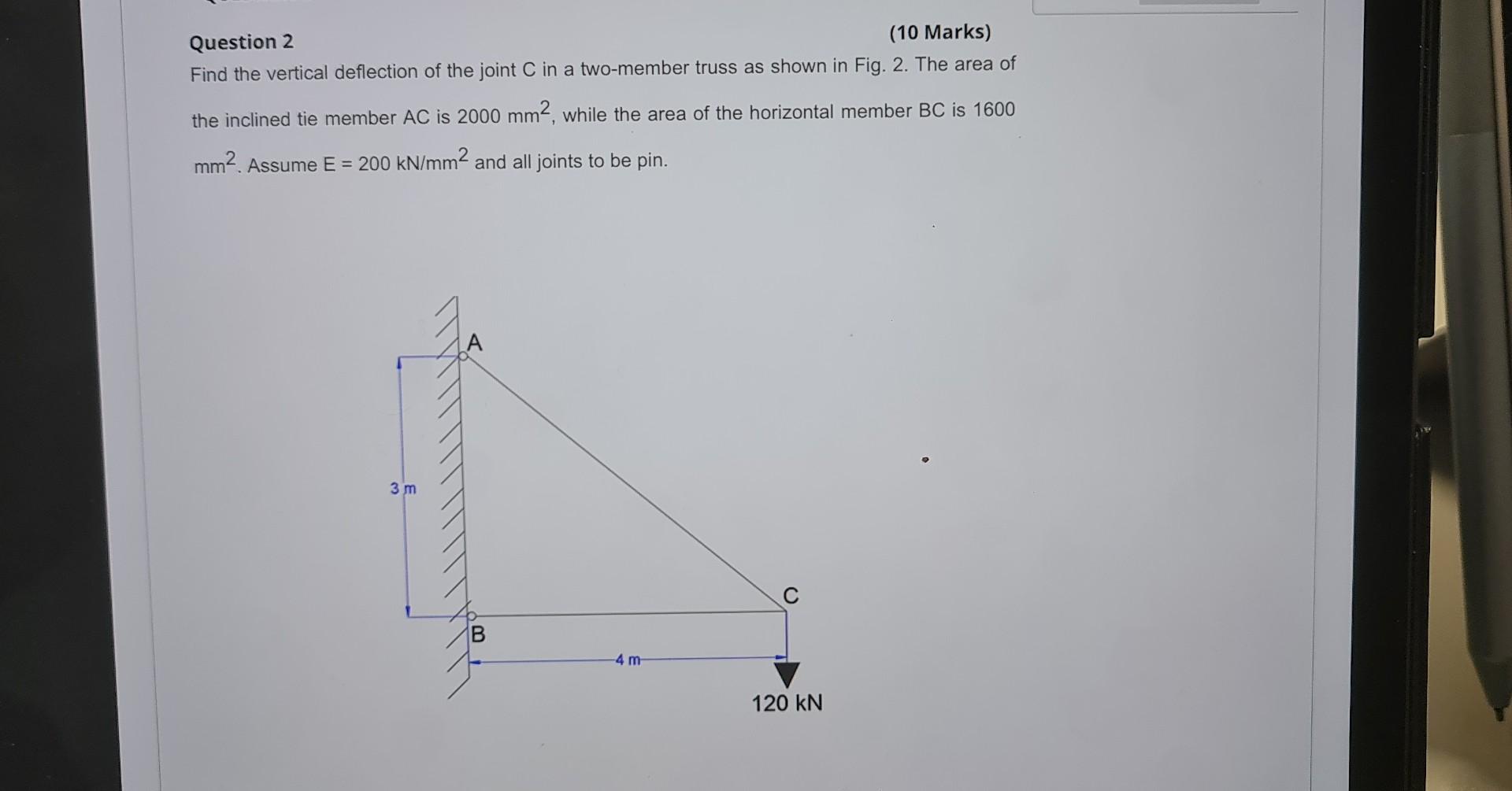 Solved Question 2 (10 Marks) Find the vertical deflection of | Chegg.com