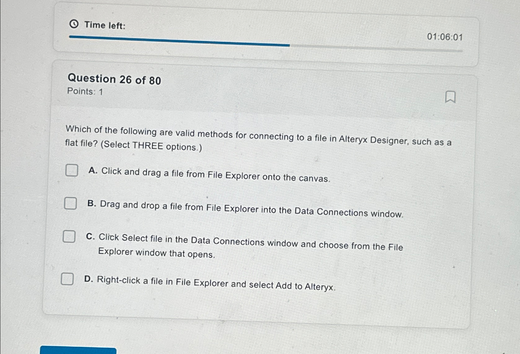 Solved Time left:01:06:01Question 26 ﻿of 80Points: 1Which of | Chegg.com