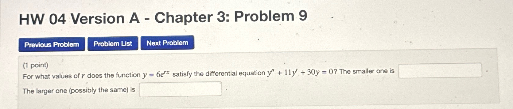 Solved HW 04 ﻿Version A - ﻿Chapter 3: Problem 9(1 ﻿point)For | Chegg.com