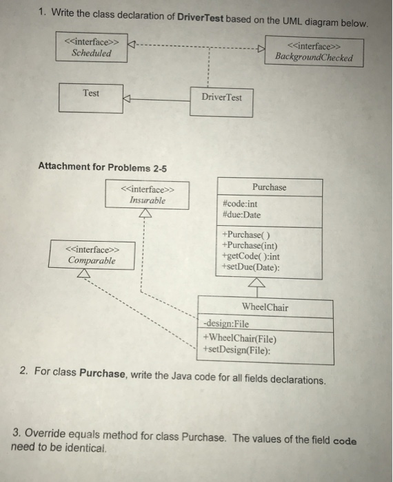 (Solved) : 1 Write Class Declaration Drivertest Based Uml Diagram ... (Solved) : 1 Write Class Declaration Drivertest Based Uml Diagram ...
