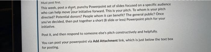 Must post first. This week, post a short, punchy | Chegg.com