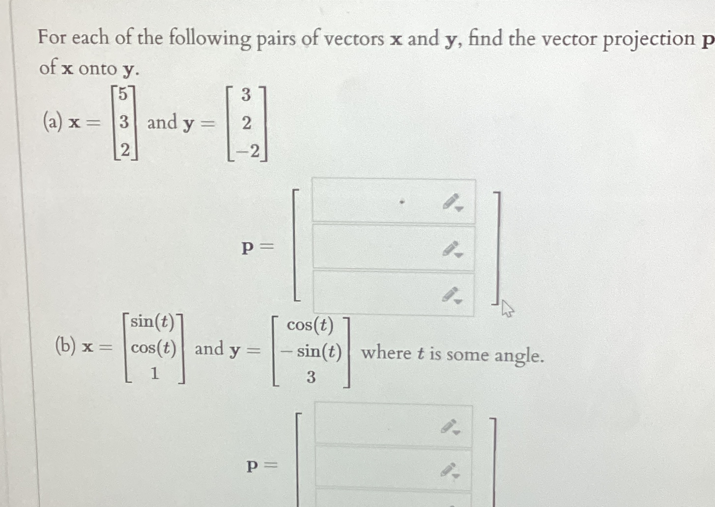 Solved For each of the following pairs of vectors x ﻿and y, | Chegg.com