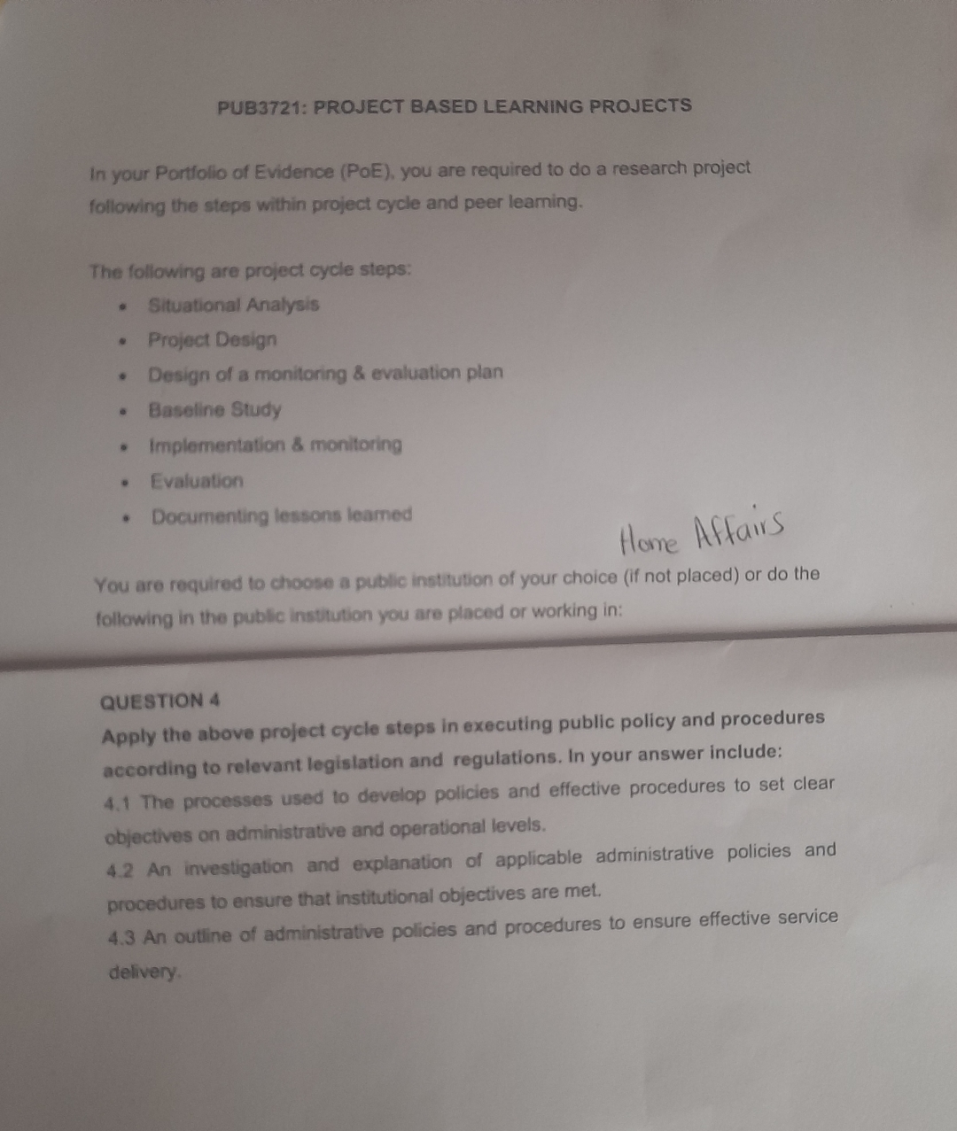 Solved PUB3721: PROJECT BASED LEARNING PROJECTSIn your | Chegg.com