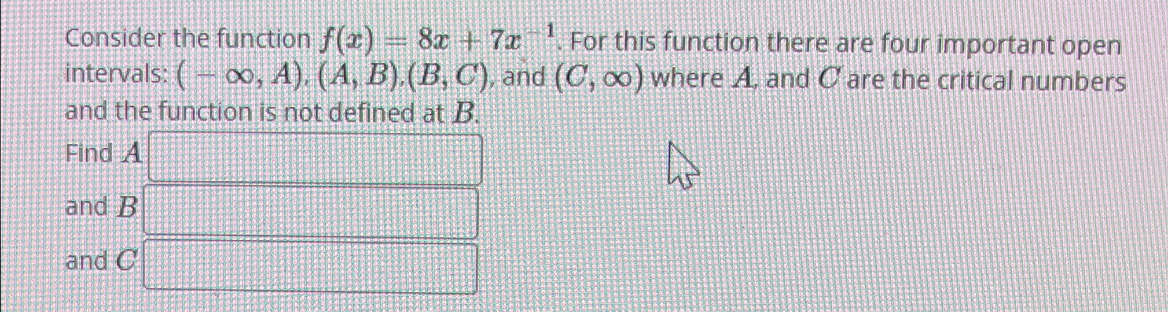 Solved Consider the function f(x)=8x+7x-1. ﻿For this | Chegg.com