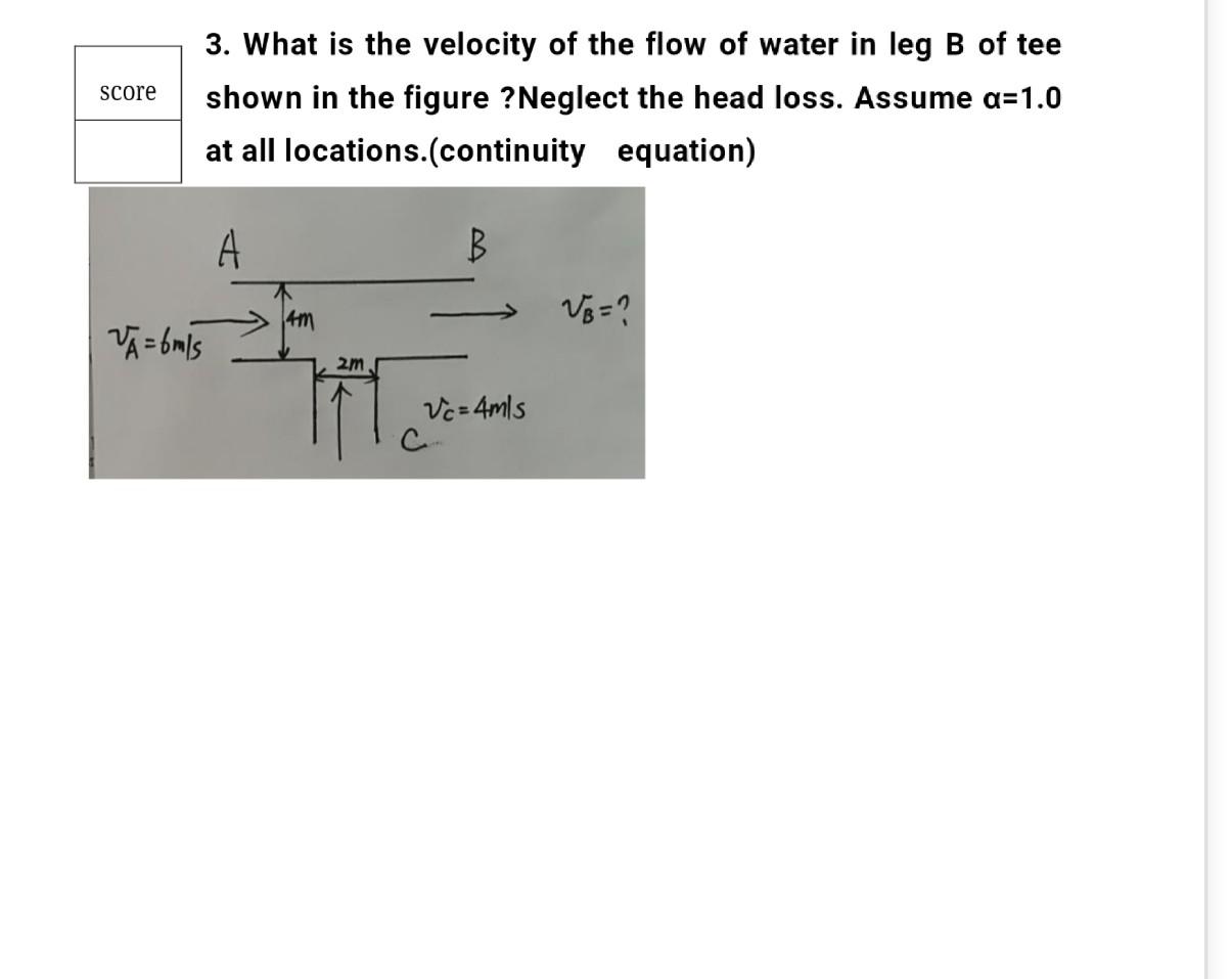 Solved score 3. What is the velocity of the flow of water in | Chegg.com