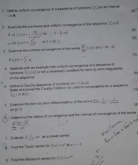 Solved 1. Define uniform convergence of a sequence of | Chegg.com