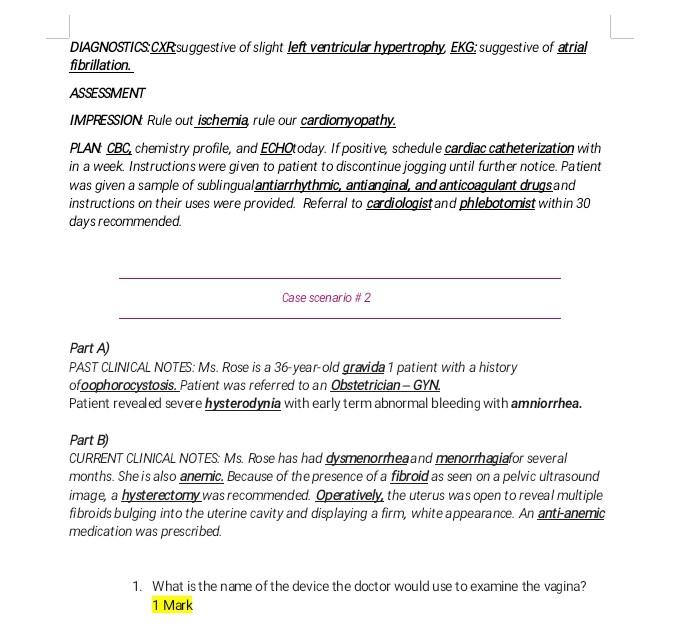 Solved DIAGNOSTICS CXRsuggestive of slight left ventricular | Chegg.com