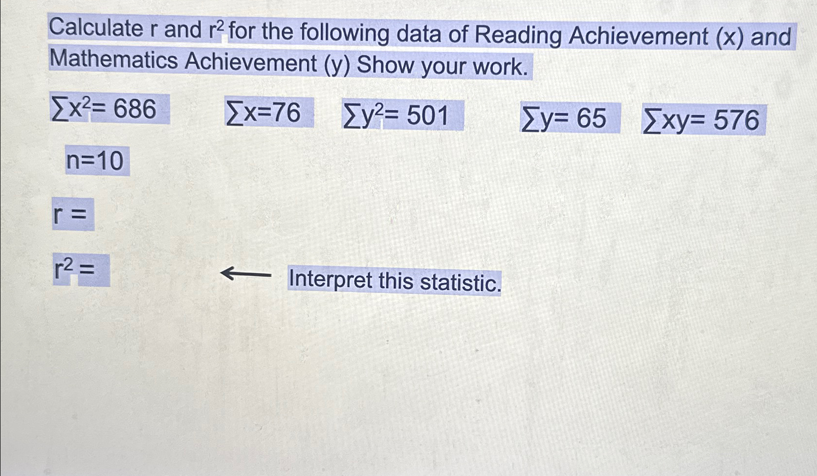 Solved Calculate r ﻿and r2 ﻿for the following data of | Chegg.com