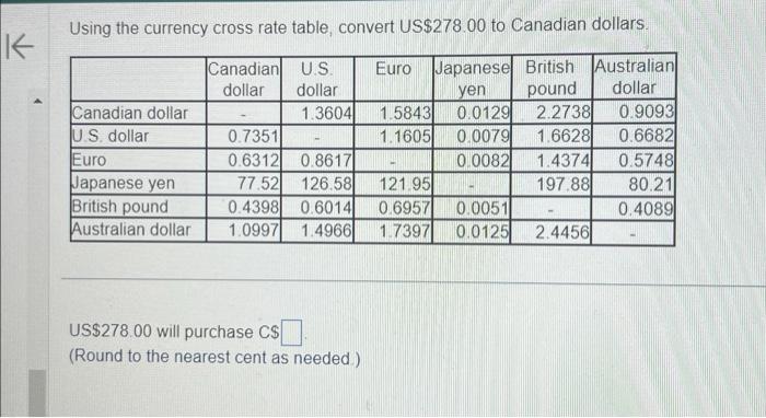 Solved Using the currency cross rate table, convert US | Chegg.com