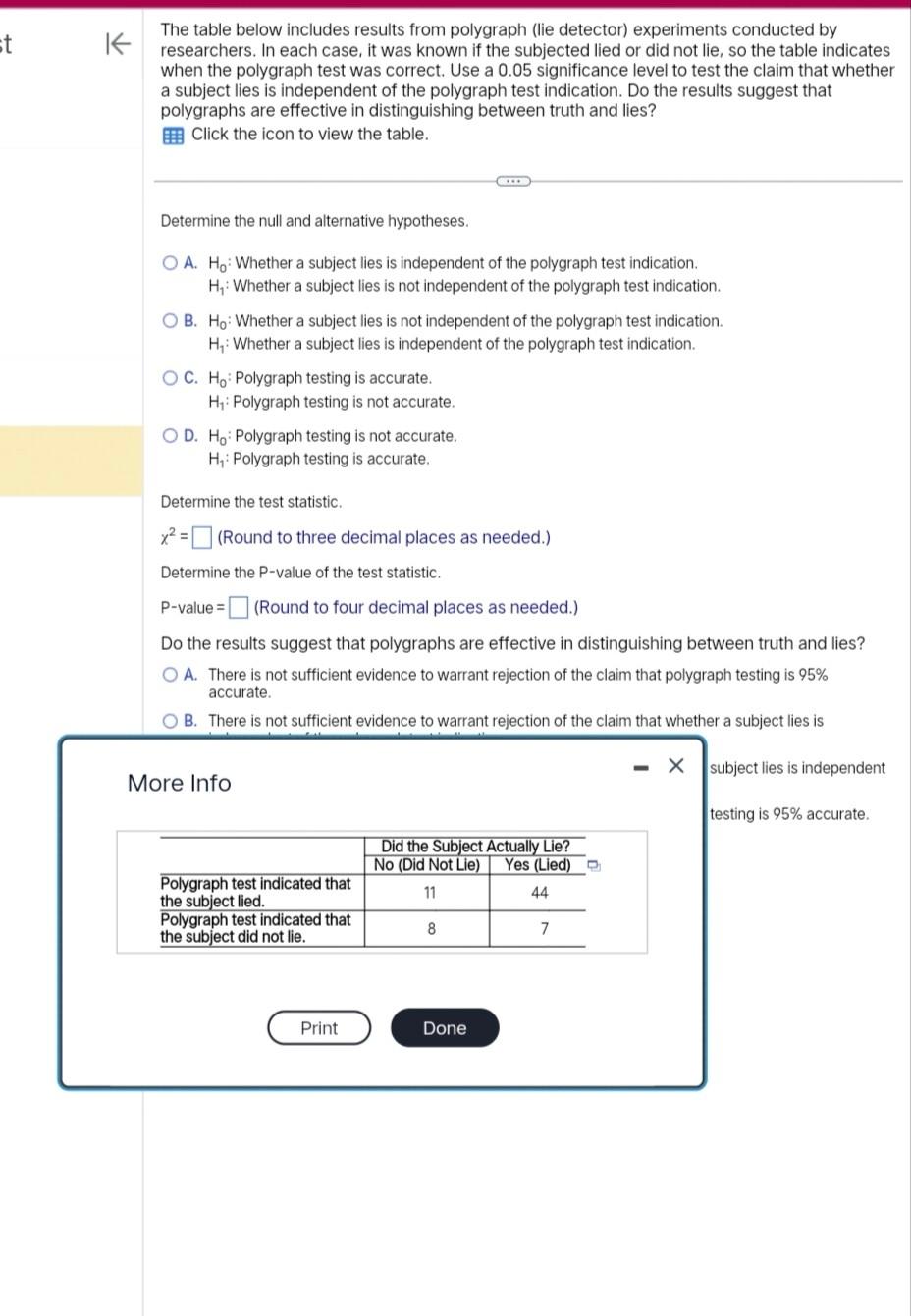 Solved The table below includes results from polygraph (lie | Chegg.com