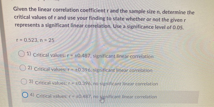 Solved Given the linear correlation coefficient r and the | Chegg.com