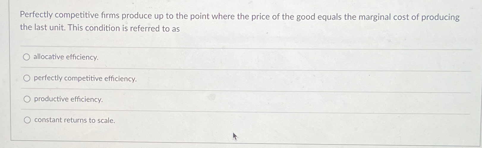 Solved Perfectly competitive firms produce up to the point | Chegg.com