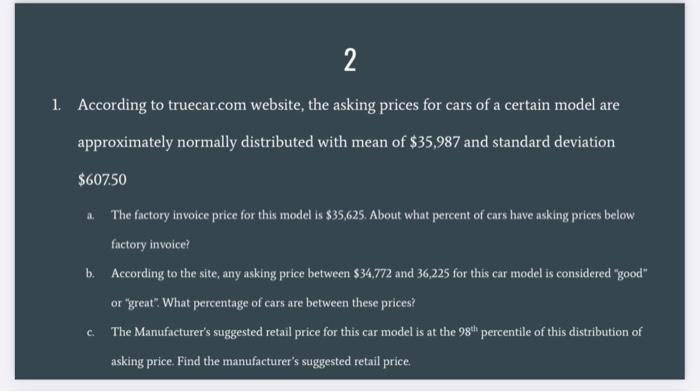 Solved 2 1. According to truecar.com website, the asking | Chegg.com