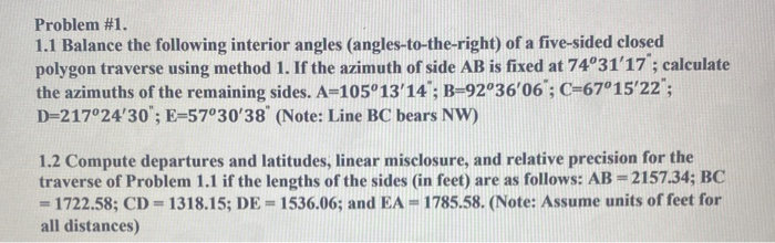 Solved Problem #1. 1.1 Balance the following interior angles | Chegg.com
