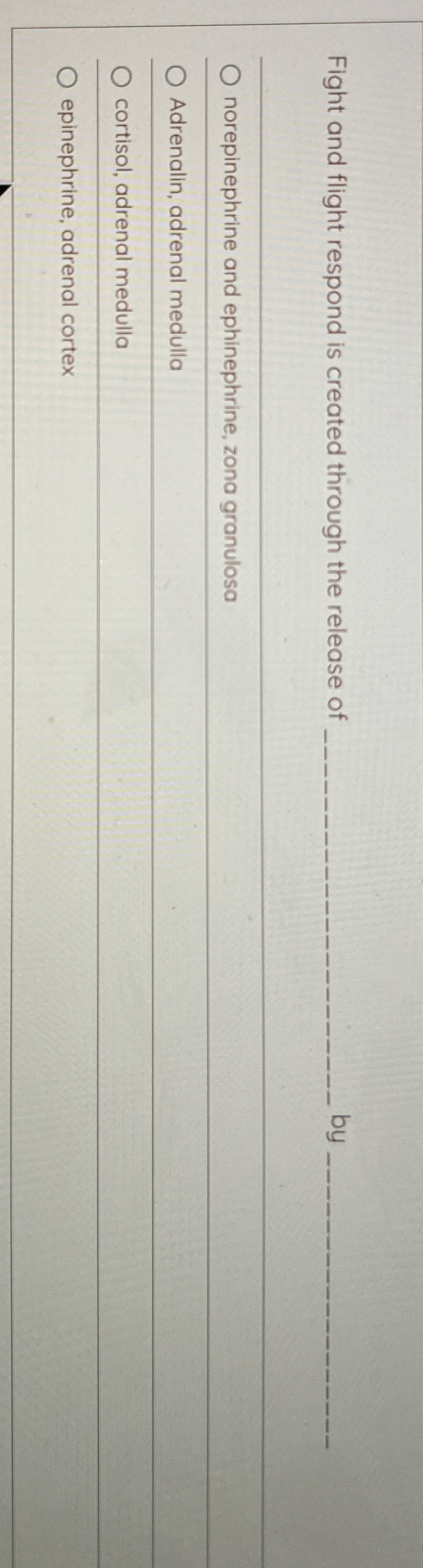 Solved Fight and flight respond is created through the | Chegg.com