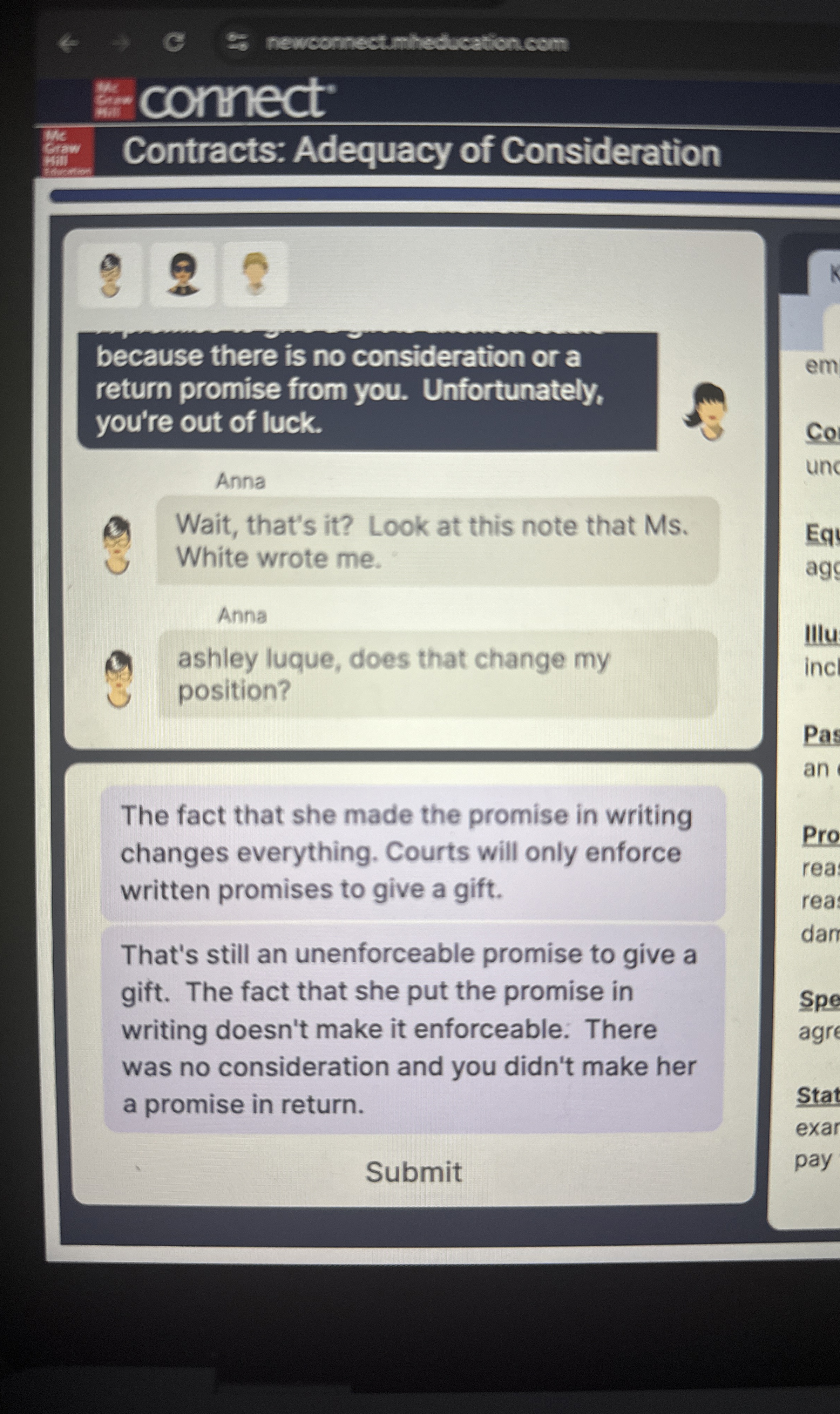 Solved because there is no consideration or areturn promise | Chegg.com