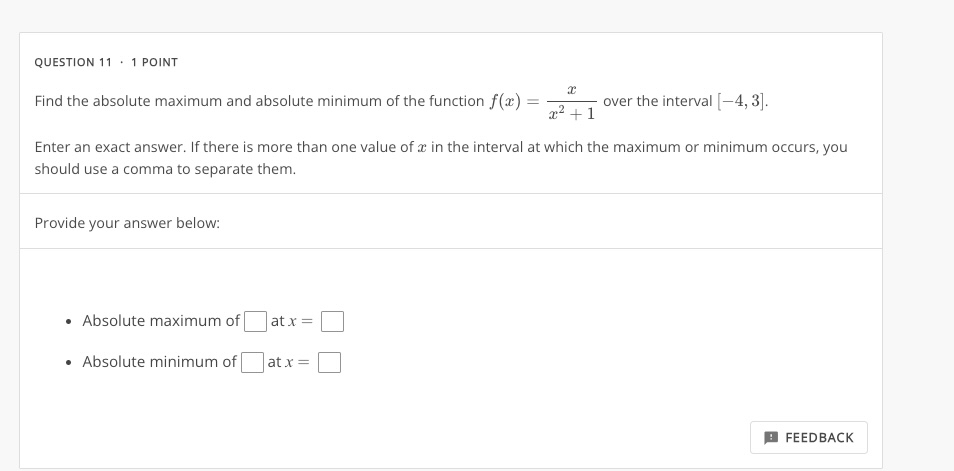 Solved QUESTION 11*1 ﻿POINTFind the absolute maximum and | Chegg.com