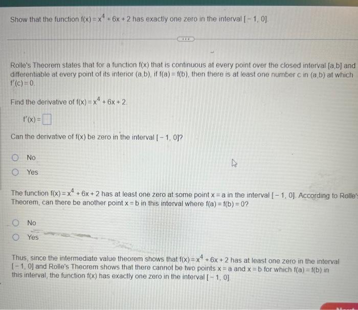 Solved Show That The Function F X X4 6x 2 Has Exactly One