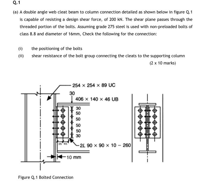 Solved Q.1 (a) A double angle web cleat beam to column | Chegg.com