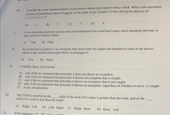 Solved 16. Consider the usual implementation of parentheses | Chegg.com
