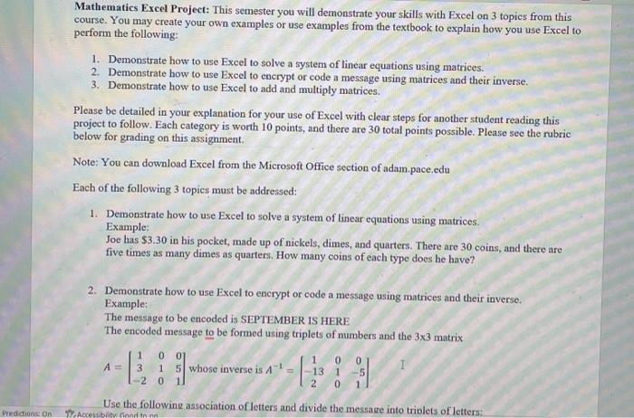 Solved Mathematics Excel Project: This semester you will | Chegg.com