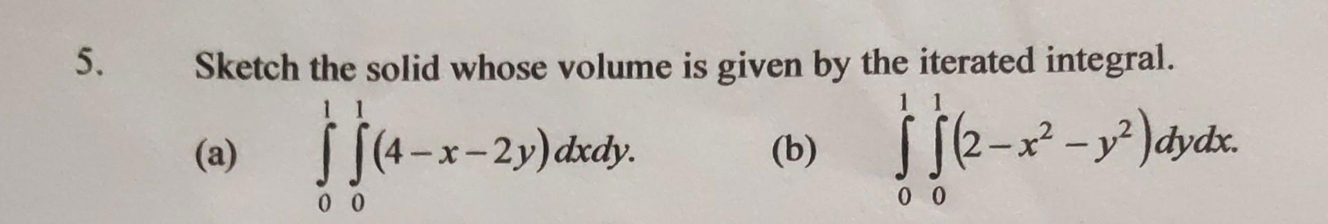 Solved Sketch the solid whose volume is given by the | Chegg.com
