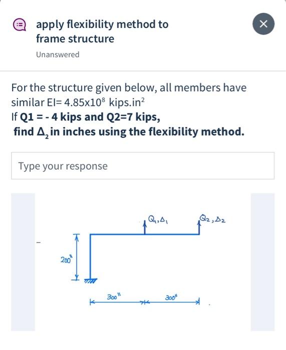 Solved х e apply flexibility method to frame structure | Chegg.com