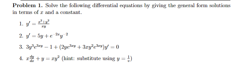 Solved Problem 1. ﻿Solve the following differential | Chegg.com