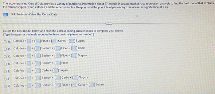 Solved Cereal Data Table | Chegg.com