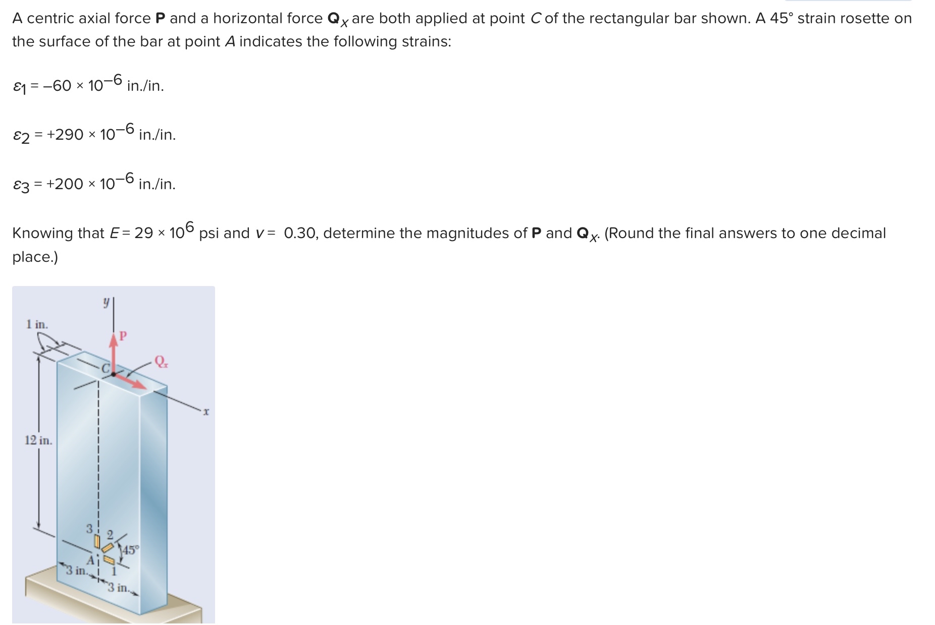 Solved A centric axial force P ﻿and a horizontal force Qx | Chegg.com