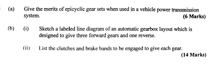 Solved (a) ﻿Give the merits of epicyclic gear sets when used | Chegg.com