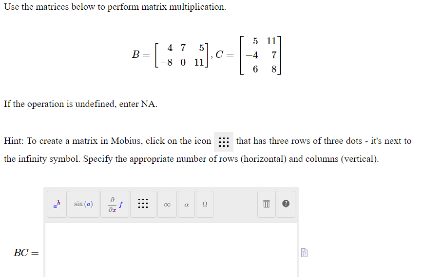 Solved Use the matrices below to perform matrix | Chegg.com