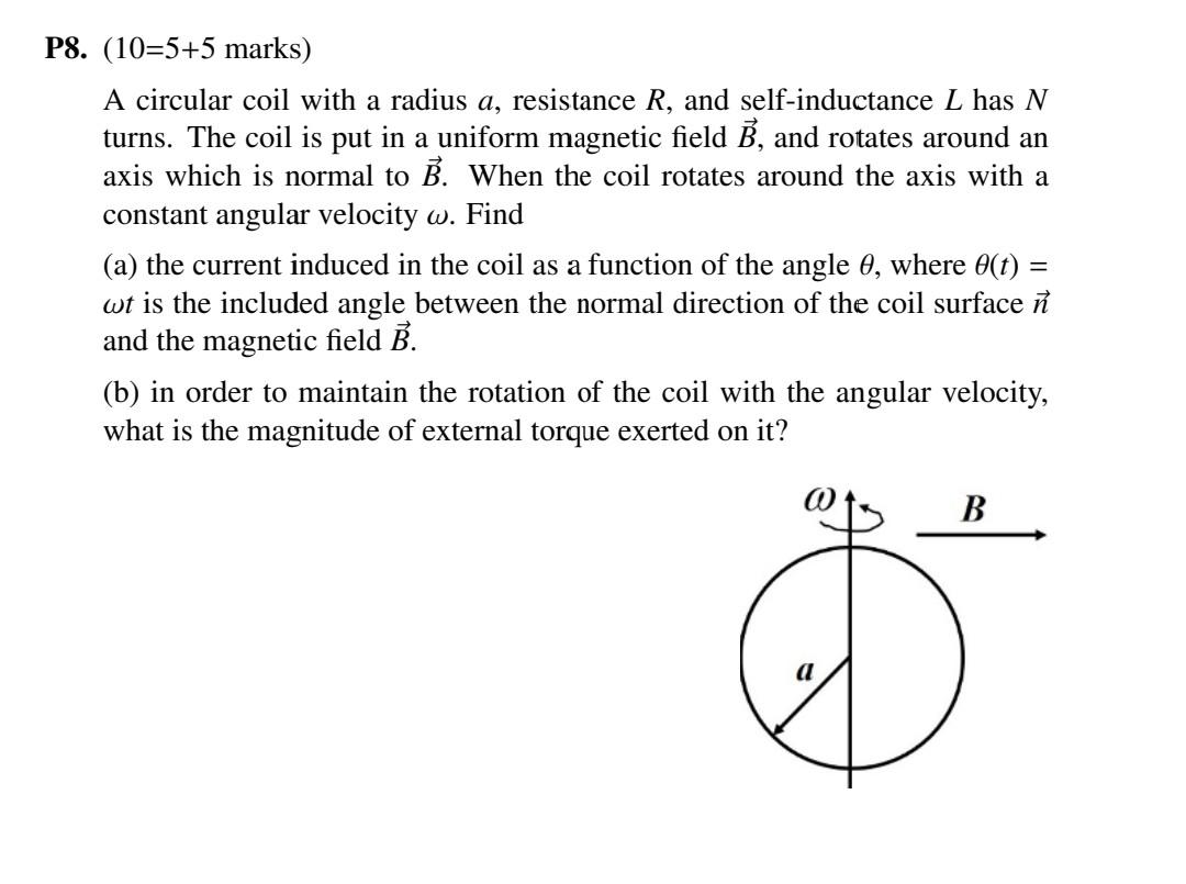 Solved 8. (10=5+5 marks ) A circular coil with a radius a, | Chegg.com