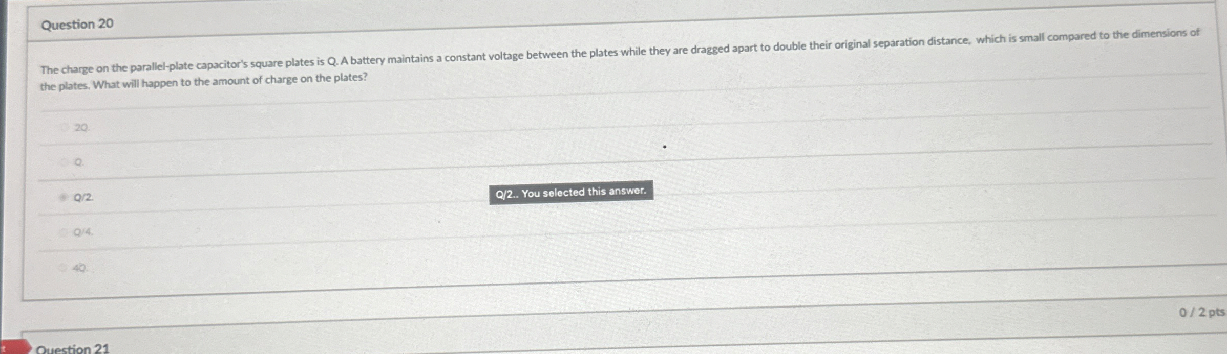 Solved Question 20The charge on the parallel-plate | Chegg.com