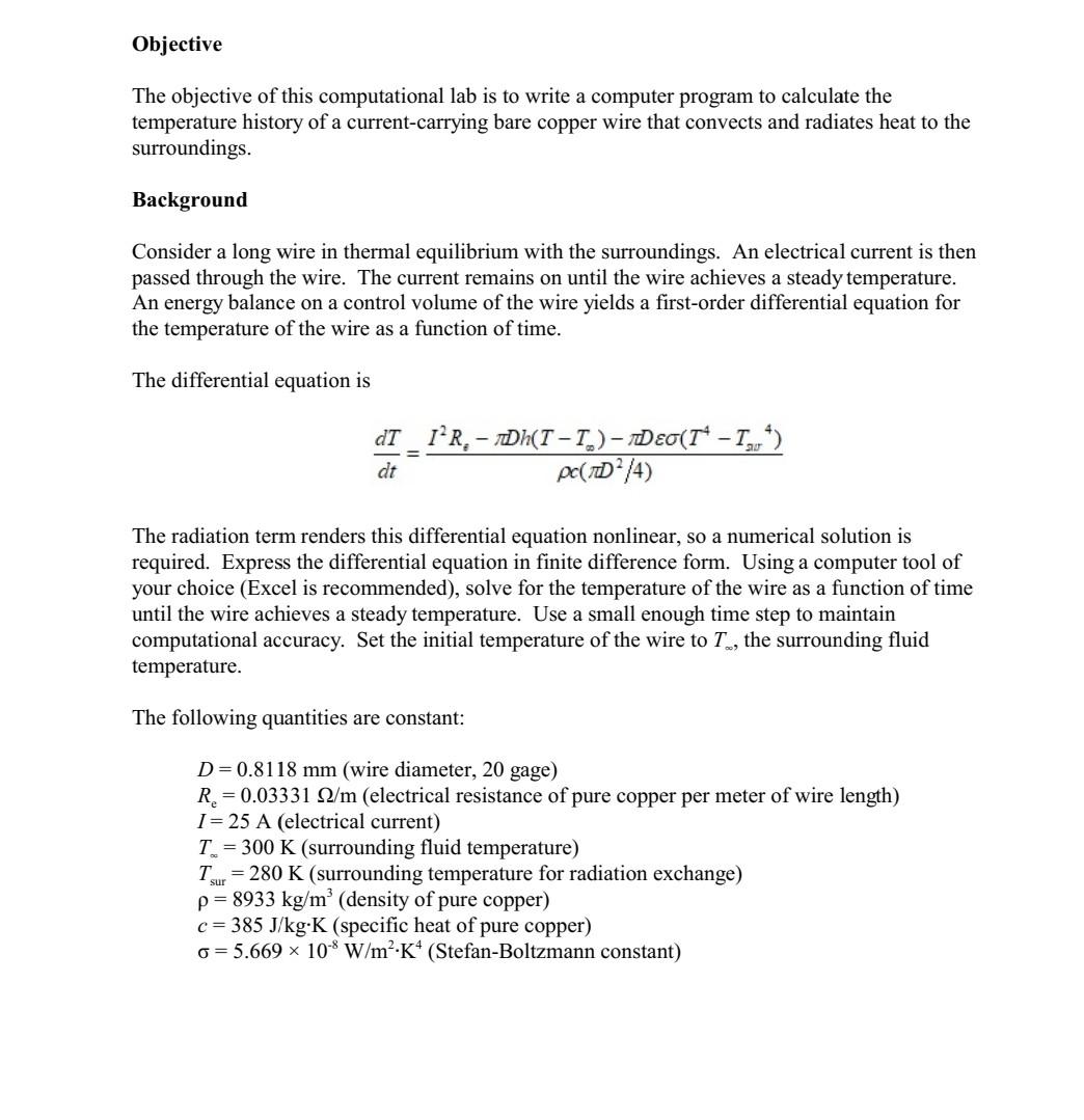 Solved Objective The Objective Of This Computational Lab Is