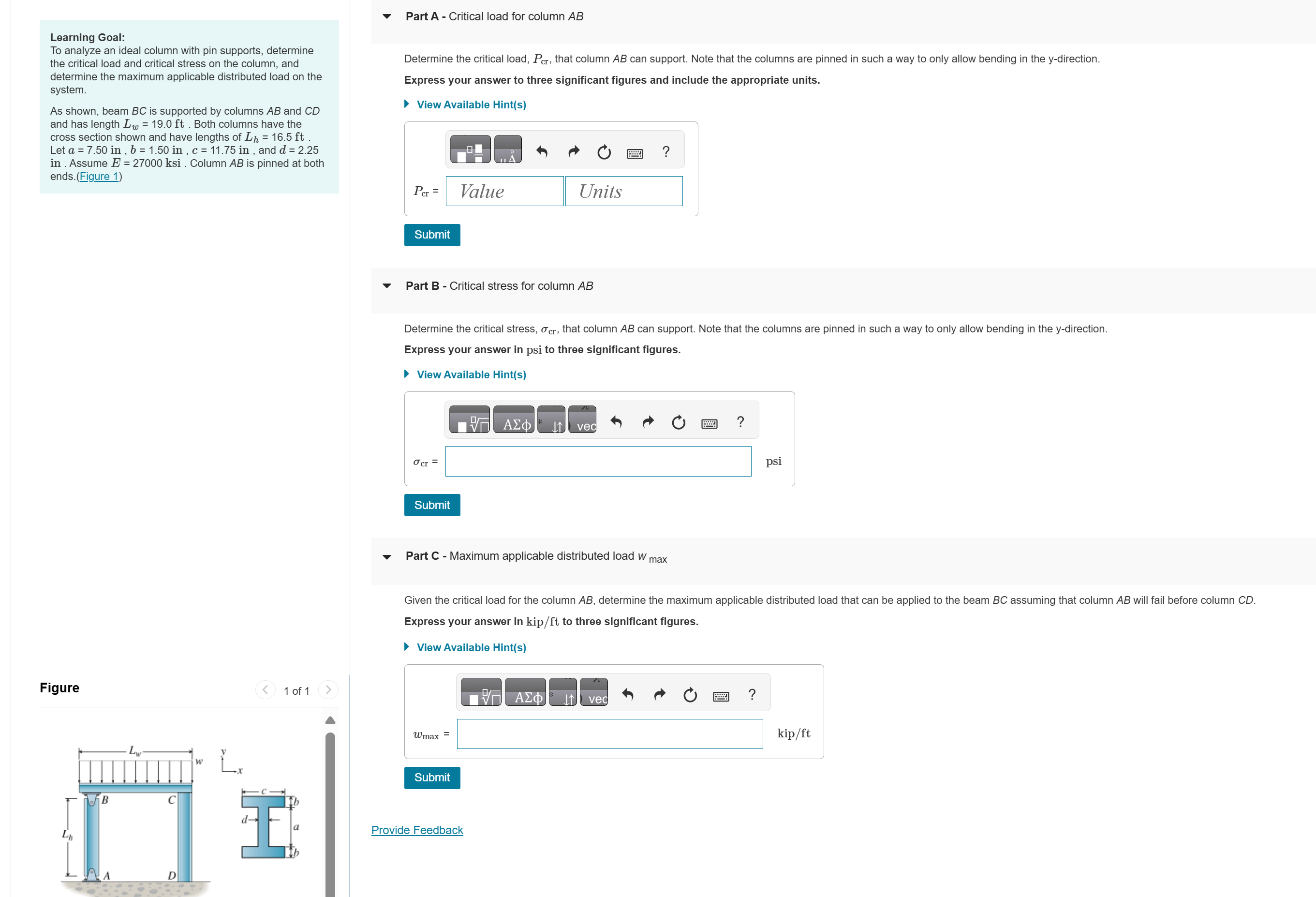 Solved Learning Goal:To ﻿analyze an ﻿ideal column with pin | Chegg.com